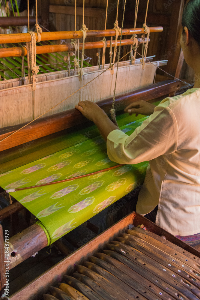 Myanmar. Shan State. Inle Lake. Ko Than Hlaing silk and lotus weaving ...