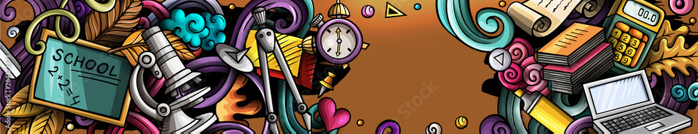 Cartoon cute colorful hand drawn doodles School background Stock ...