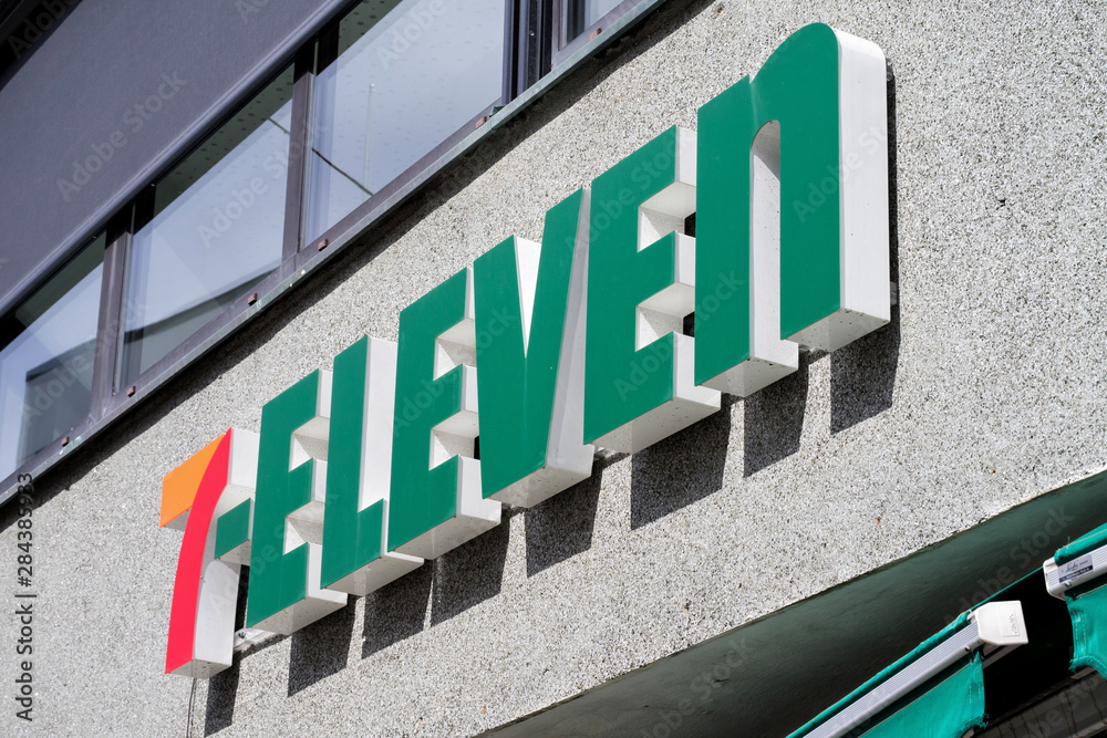 ALESUND, NORWAY - June 10, 2017: 7-Eleven sign at branch. 7-Eleven is ...