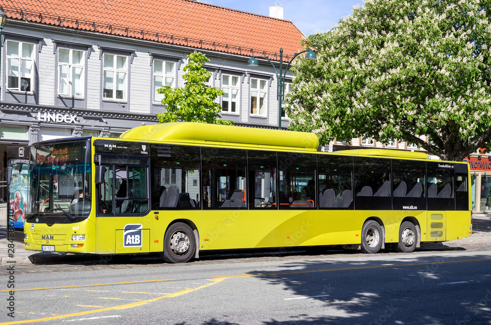 TRONDHEIM, NORWAY - June 9, 2017: Gas-powered MAN Lion’s City bus of ...