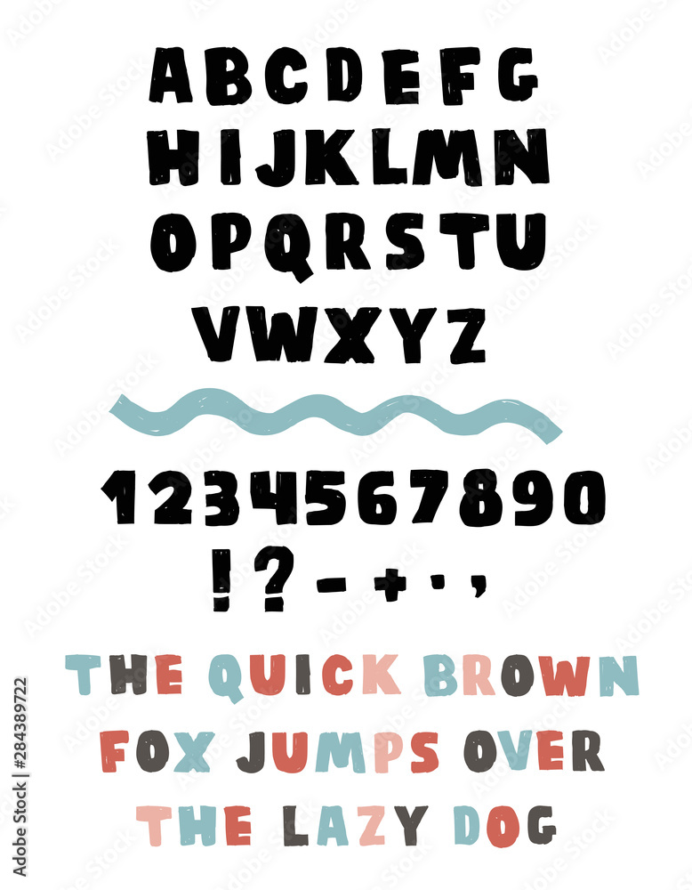 Handwritten brushed vector thick font with symbols Stock Vector | Adobe ...
