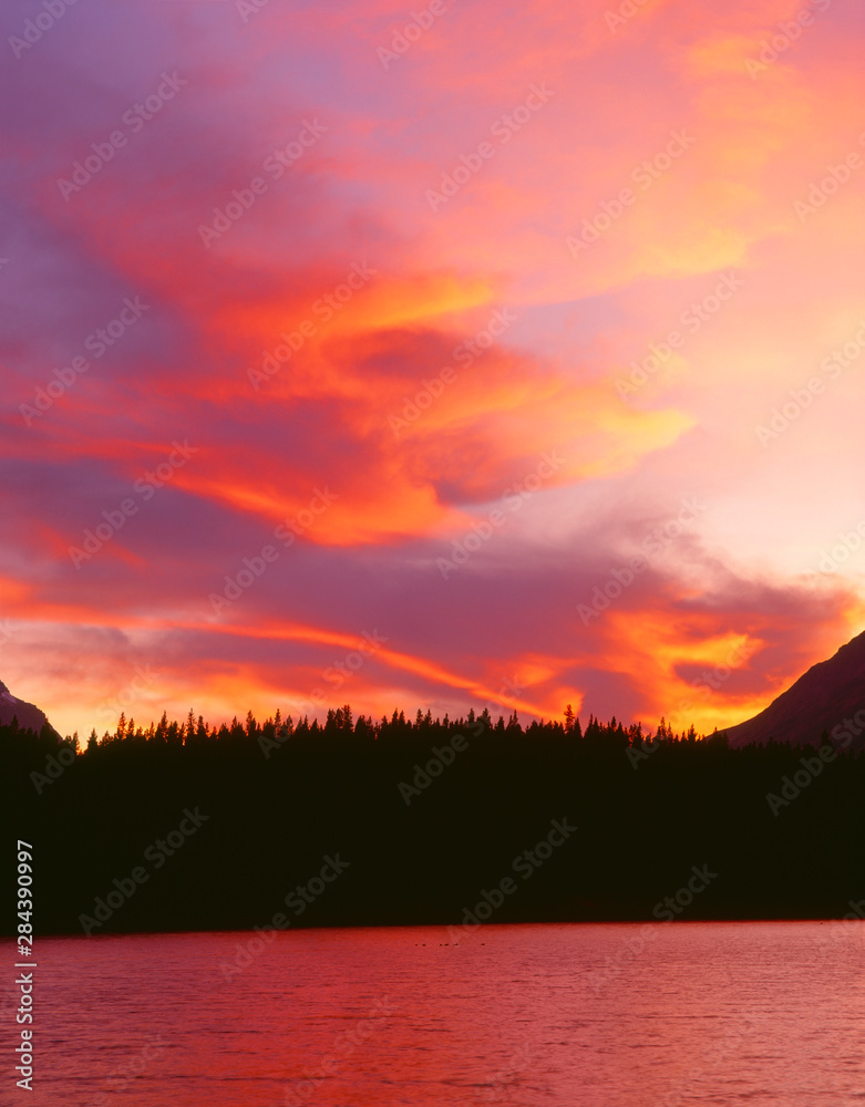Canada, Alberta, Banff National Park, sunset over Mount Bosworth and ...
