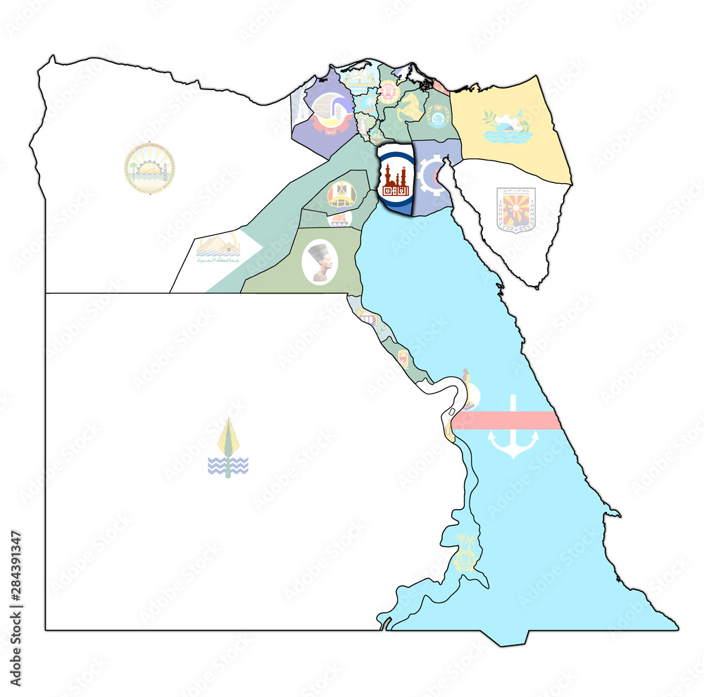 flag of Cairo on map of Egypt Governorates Stock Illustration | Adobe Stock
