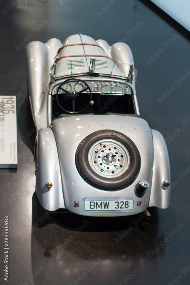 Classic 1936 BMW 328 in the BMW museum in Munich. This model is a ...