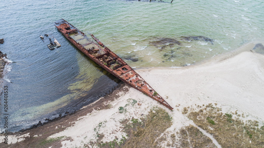 Zatoka wraków, ORP Wicher, ORP Grom, na helu z lotu ptaka Stock Photo ...