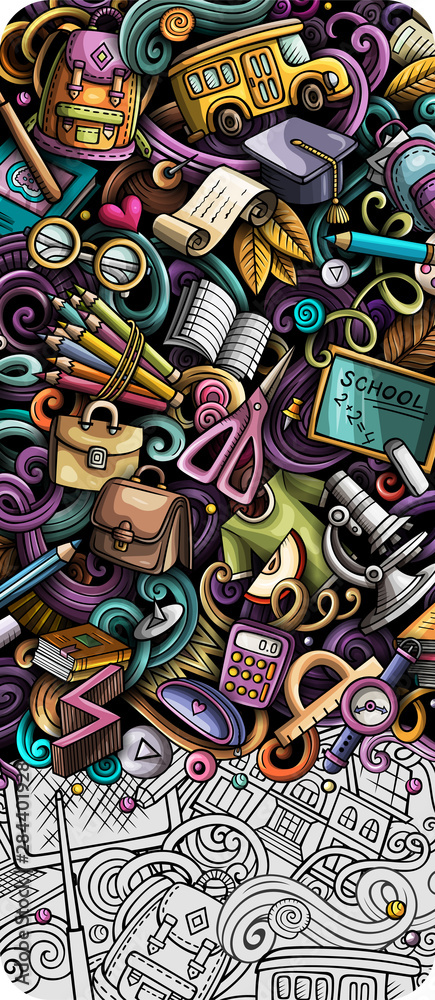 Cartoon cute colorful hand drawn doodles School background Stock Vector ...