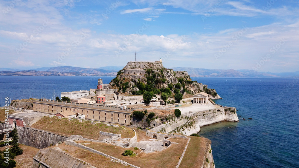 Aerial drone bird's eye view photo of iconic capital of Corfu island or ...