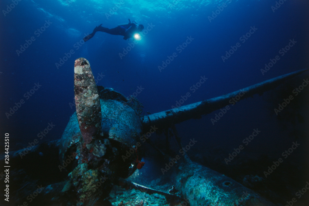 Palau, Micronesia, Japanese Jake Plane, Movie Lights inside plane WWII ...