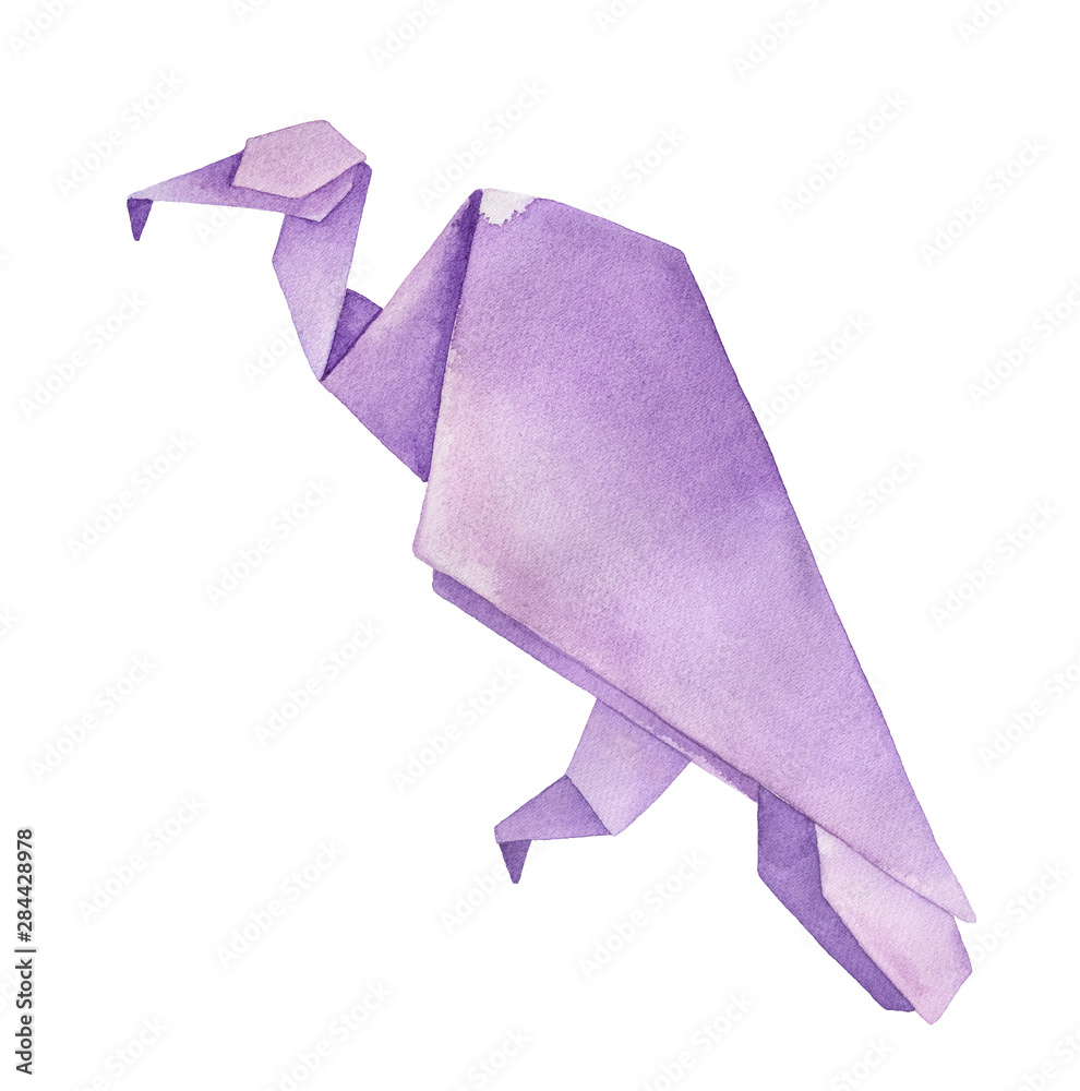 Watercolour illustration of Origami Vulture. Symbol of strength, wisdom ...