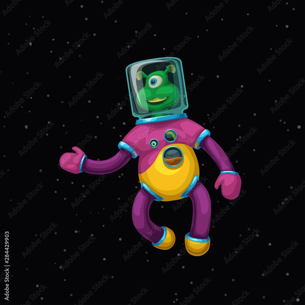 cartoon alien wearing spacesuit in space Stock Vector | Adobe Stock