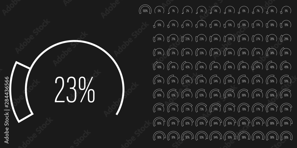 Set of circular sector percentage diagrams meters from 0 to 100 ready ...