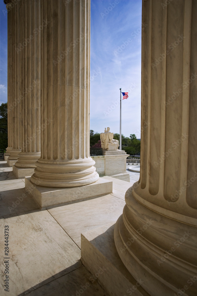 USA, Washington, D.C. View of Supreme Court Building's outside columns ...