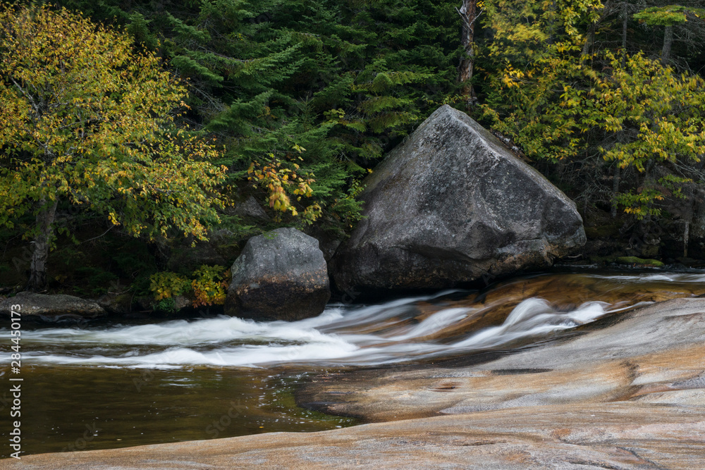USA, Maine, Ledge Falls with triangular and round boulders at Baxter ...