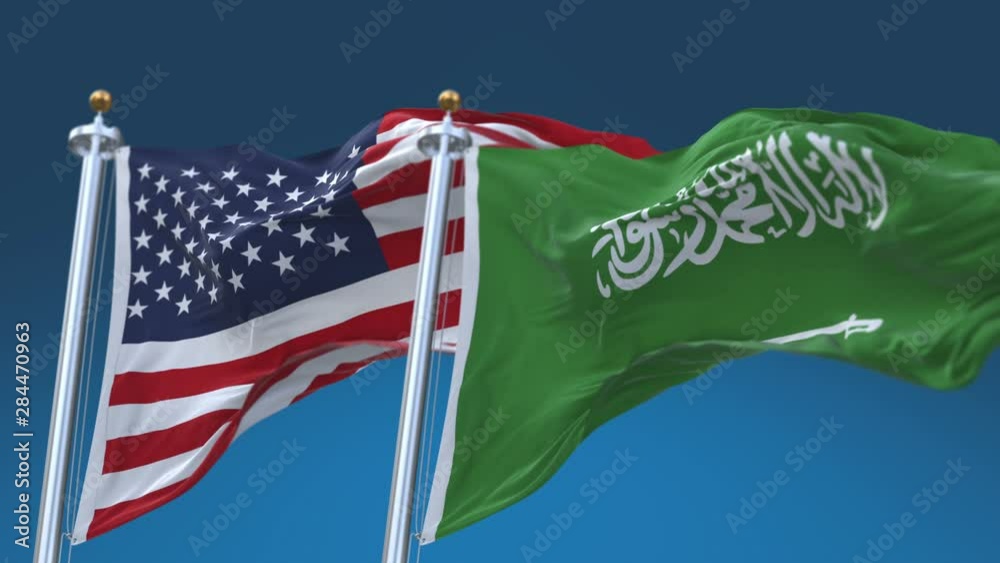 4k Seamless United States of America And Saudi Arabia Flags with blue ...