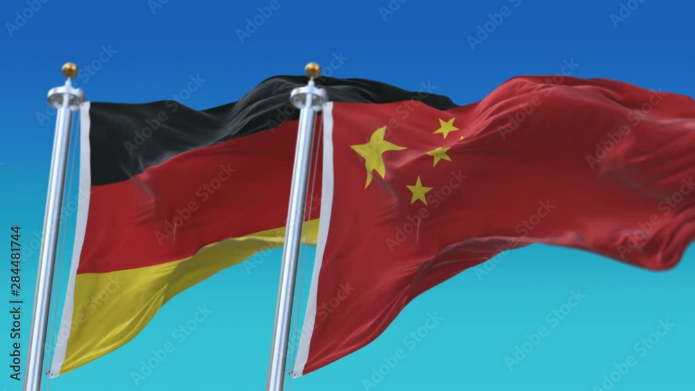 4k Seamless Germany and China Flags with blue sky background;A fully ...