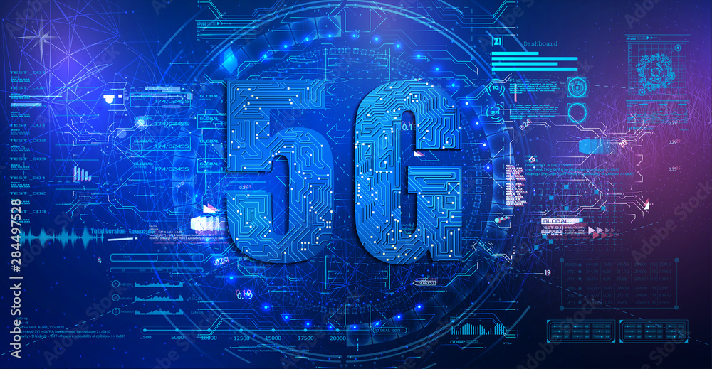 5G technology with circuit board is background. 5G network wireless ...