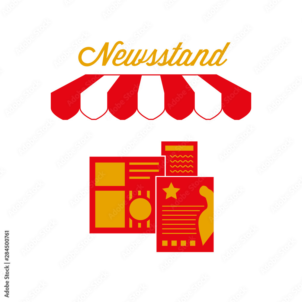 Newsstand Kiosk Street Stand Sign, Emblem. Red and White Striped Awning ...