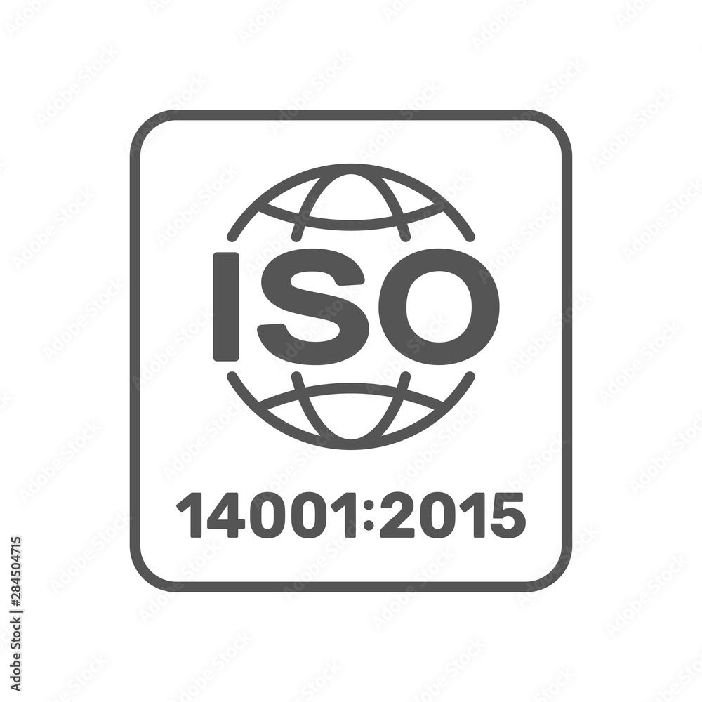 ISO 14001 2015 certified symbol. ISO 14001 2015 certified quality ...