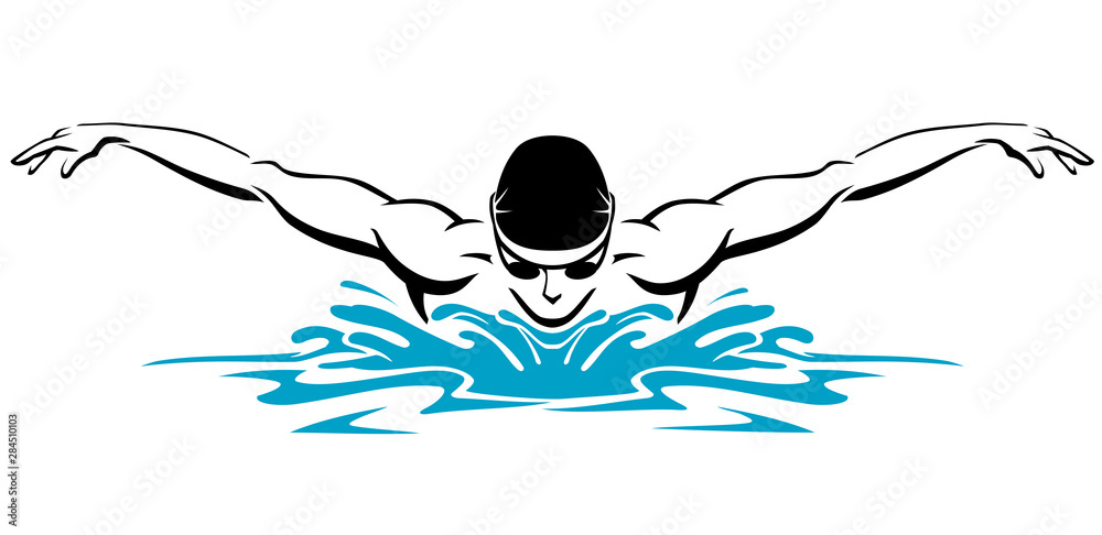 Butterfly Swimmer Athlete Front View Stock Vector | Adobe Stock