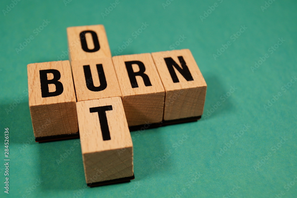 Burnout Word Written In Wooden Cube. Burn out, cube with letters. dice ...