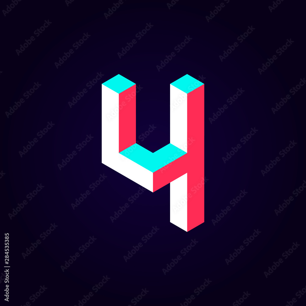 2.5d stylized blue red solid isometric number vector on dark background ...