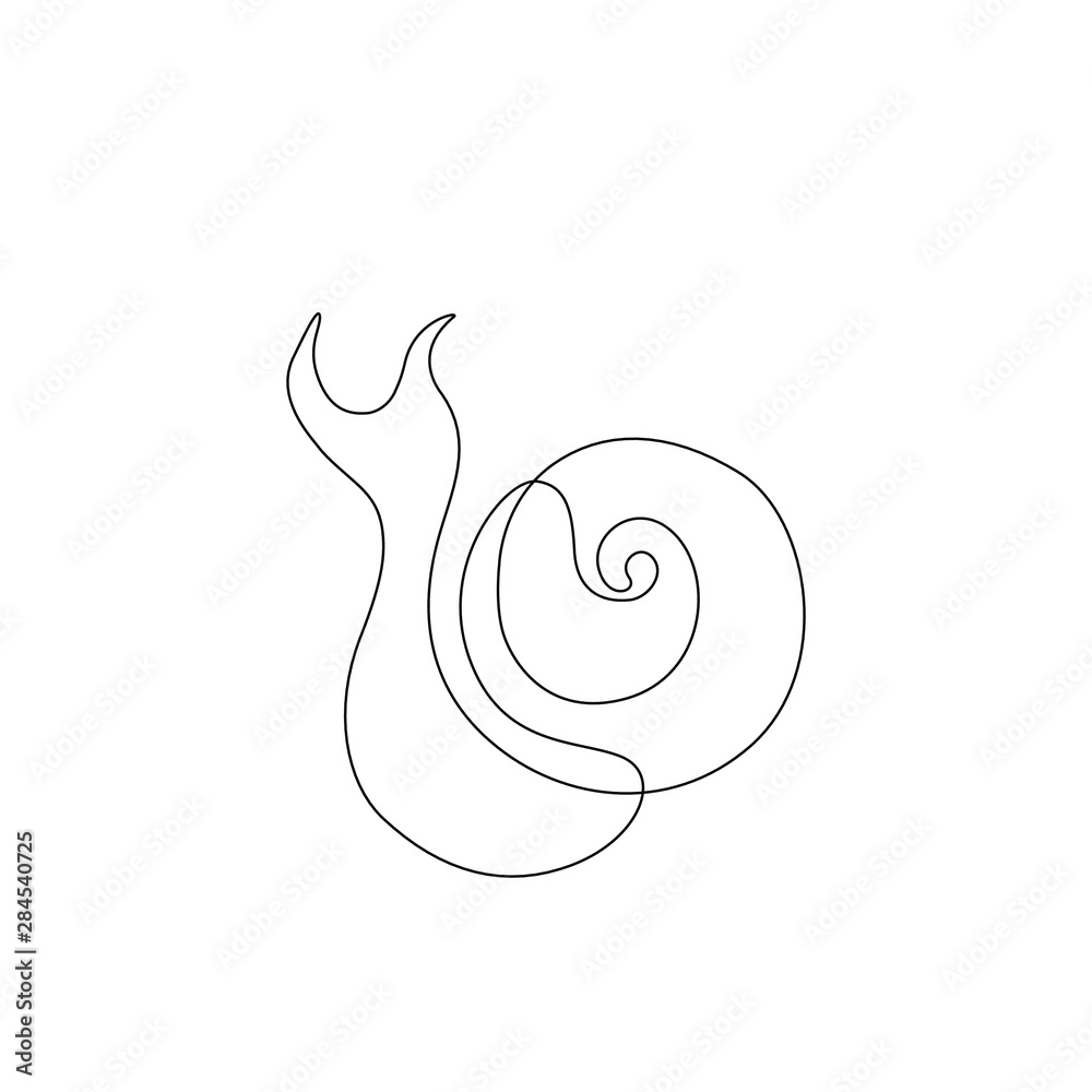 Snail continuous line drawing, single line on a white background ...