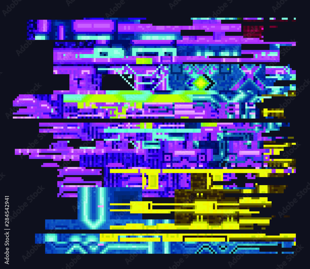 Vetor de Glitch abstract background, 8-bit pixel art style, computer ...