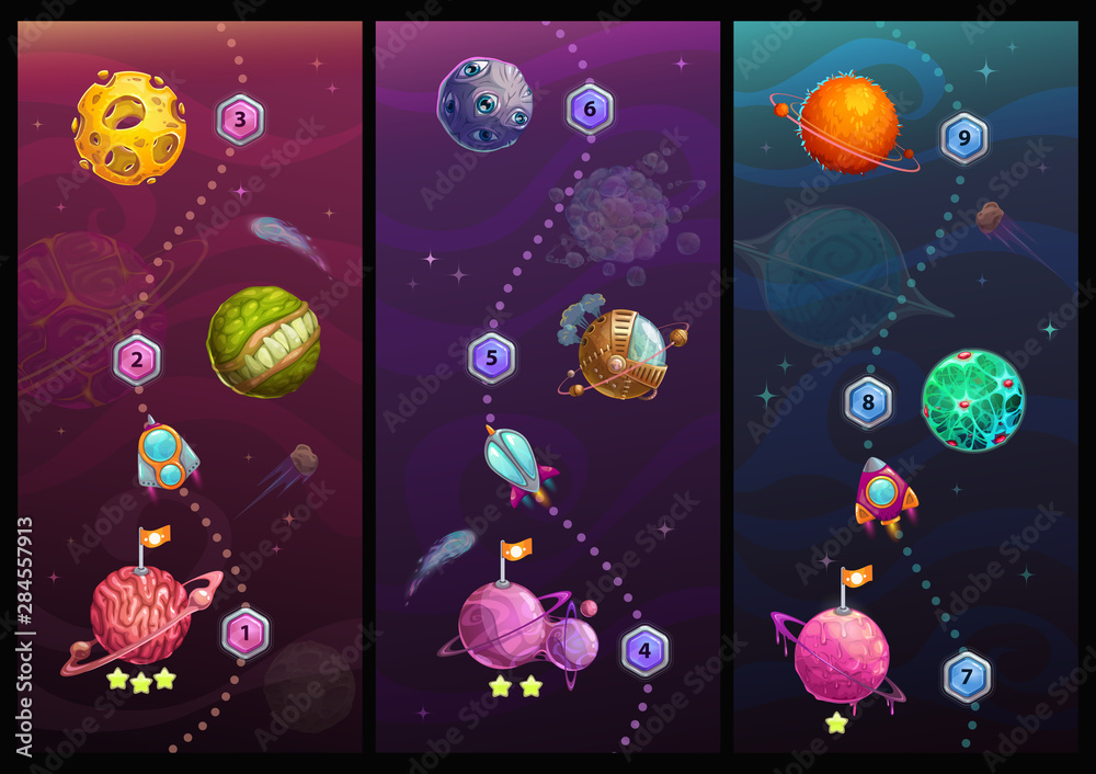 Rocket space trip concept. Galaxy game design. Stock Vector | Adobe Stock