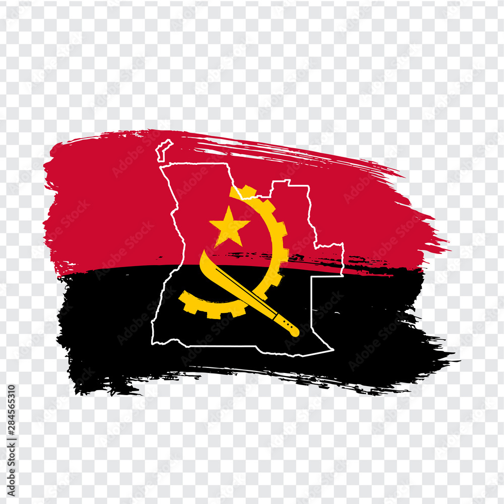 Flag Republic of Angola from brush strokes and Blank map Angola. High ...