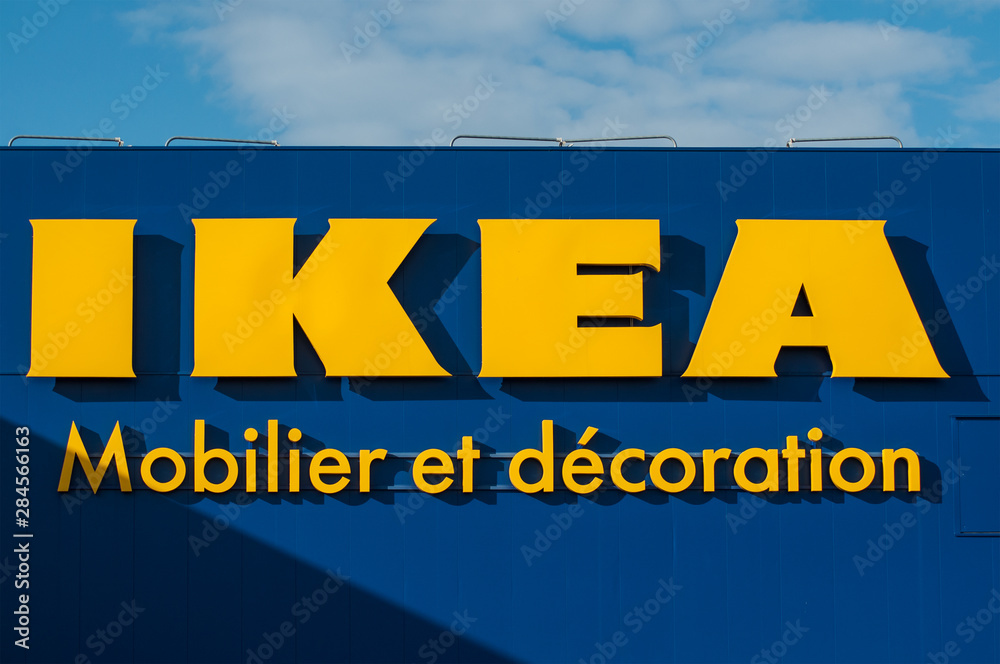 retail of The Ikea logo on store facade. IKEA is the world's largest ...