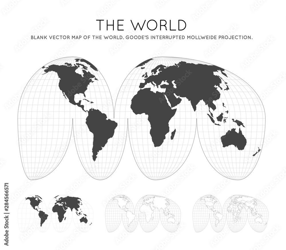 Map of The World. Goode's interrupted Mollweide projection. Globe with ...