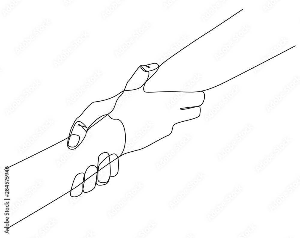 Holding hands one line drawing on white isolated background. Vector ...