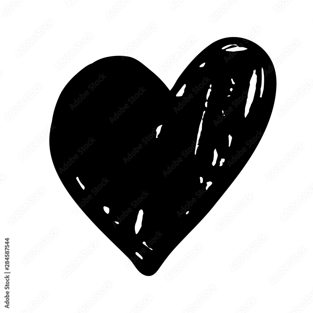 Black hand drawn vector heart. Dry ink brush illustration. Isolated on ...