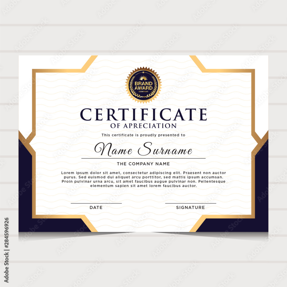 elegant blue and gold diploma certificate template. Use for print ...