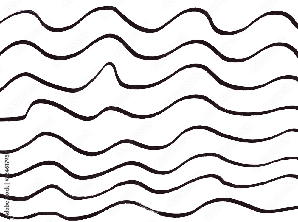 Hand drawn black ink wavy lines on white background. Overlapping doodle ...