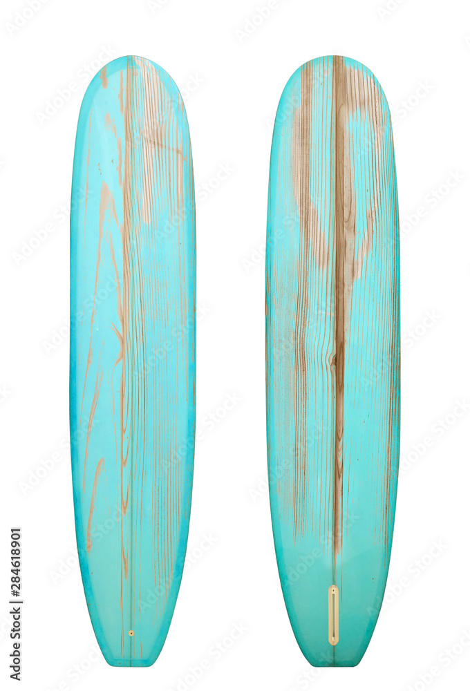Retro wood longboard surfboard isolated on white with clipping path for ...
