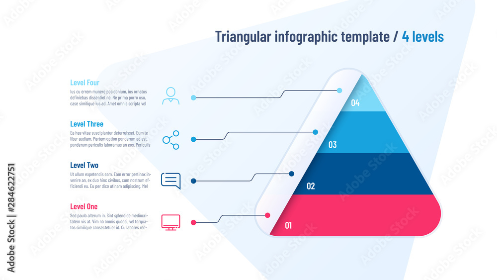 Vector infographic template in the shape of triangle, pyramid divided ...