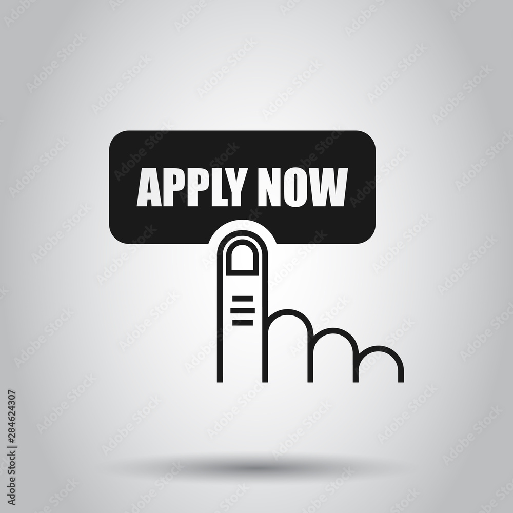Apply now icon in flat style. Finger cursor vector illustration on ...