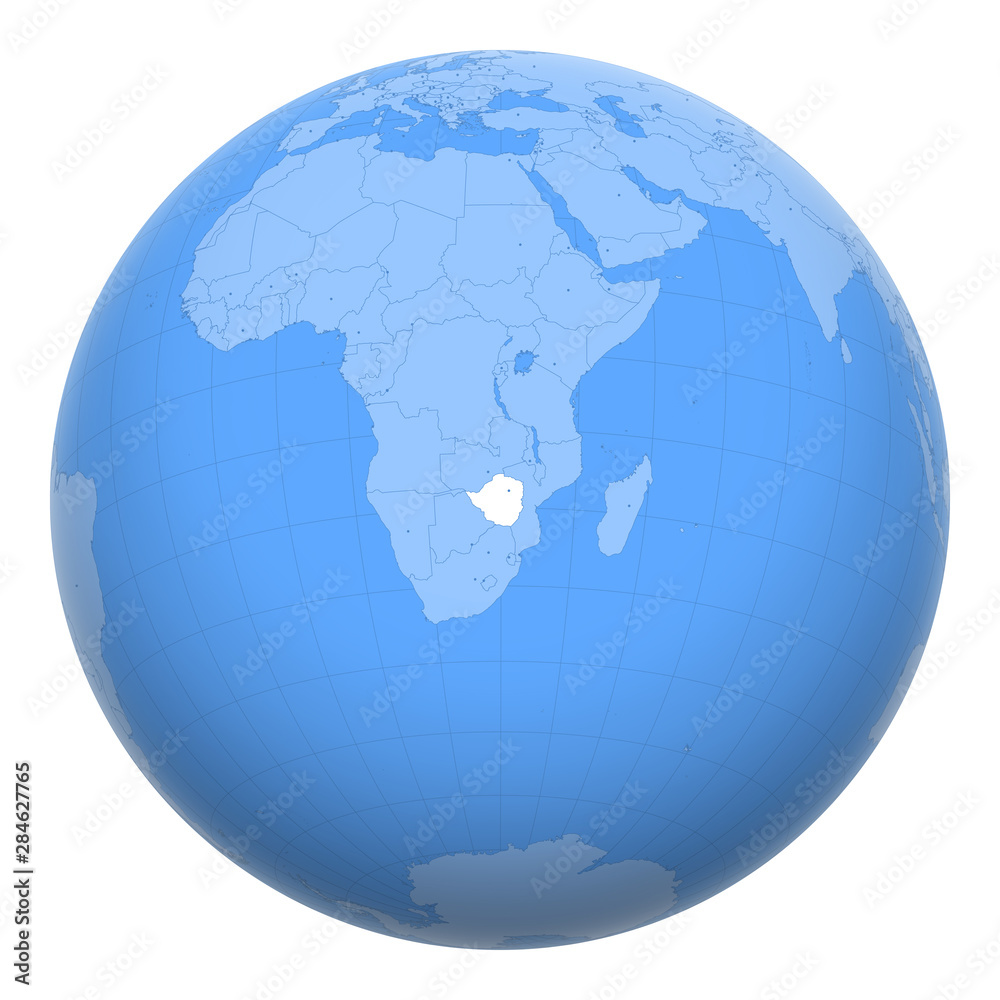 Stockvector Zimbabwe on the globe. Earth centered at the location of ...