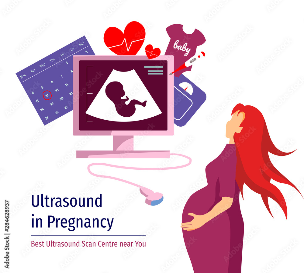 Medical poster or banner for ultrasound diagnostic, sonogram, pregnancy ...