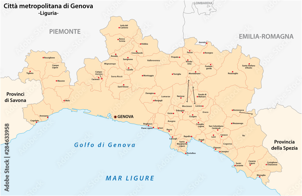 administrative and political map of the metropolitan city of Genoa in ...