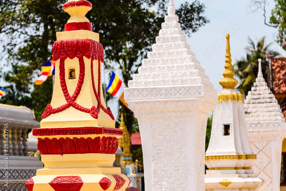 Stupa, traditional Buddhist burial gravestones at a temple in a rural ...