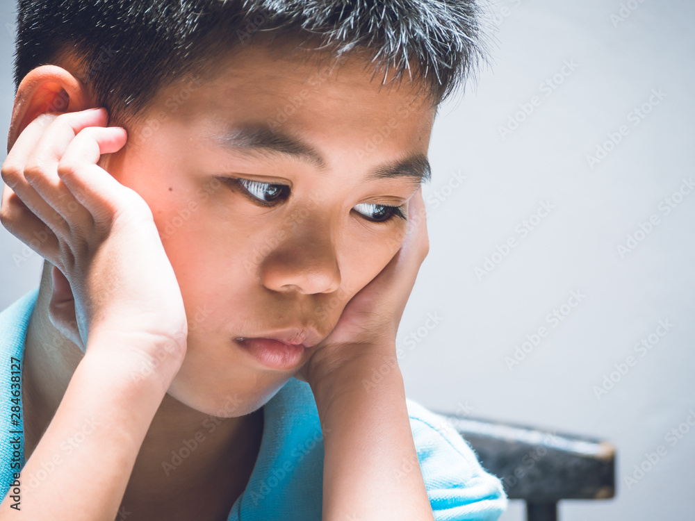 Neglected Lonely Child Leaning At Room corner with sadness and unhappy ...