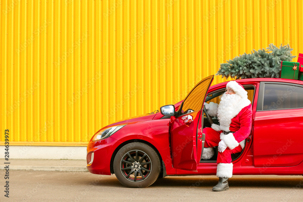 Santa Claus with modern car outdoors Stock Photo | Adobe Stock
