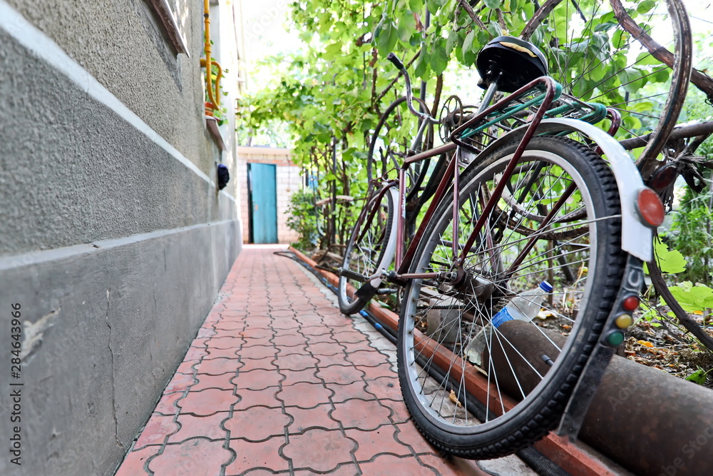 Different types of Bicycles and their details close-up. Stock Photo ...