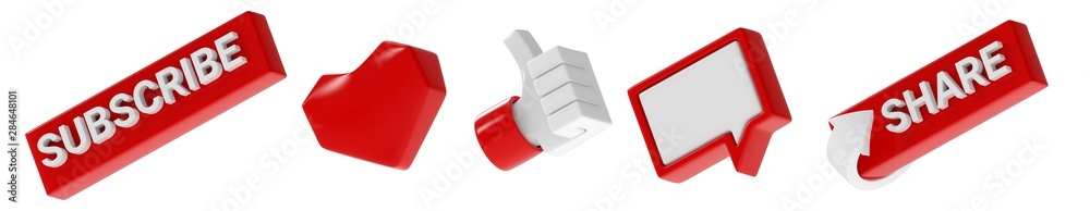 three-dimensional subscribe like thumb up hand comment share icons set ...