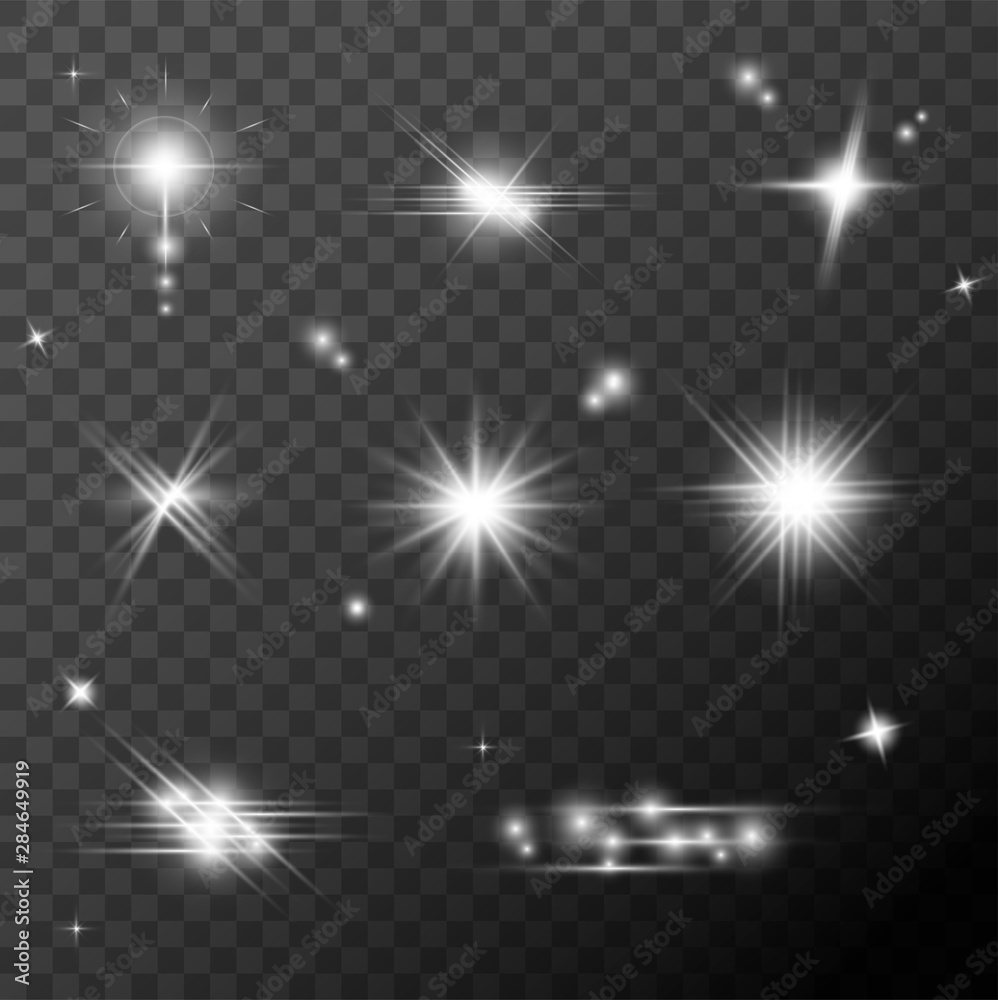 Realistic sun rays. Vector collection, nice sun rays. White sun ray ...