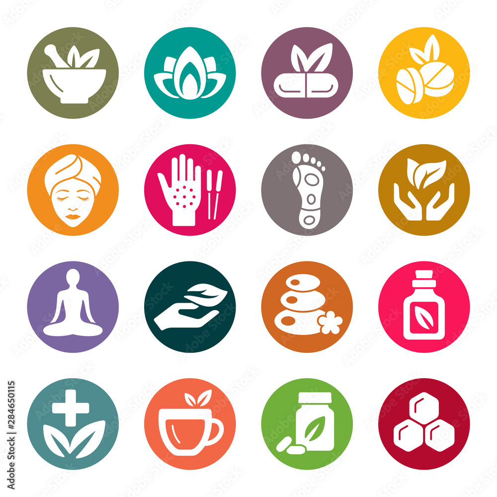 Naturopathy colourful vector icons Stock Vector | Adobe Stock