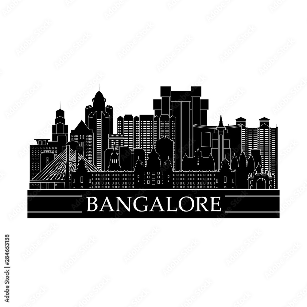 Bangalore cityscape line art design. Black and white city landmarks ...