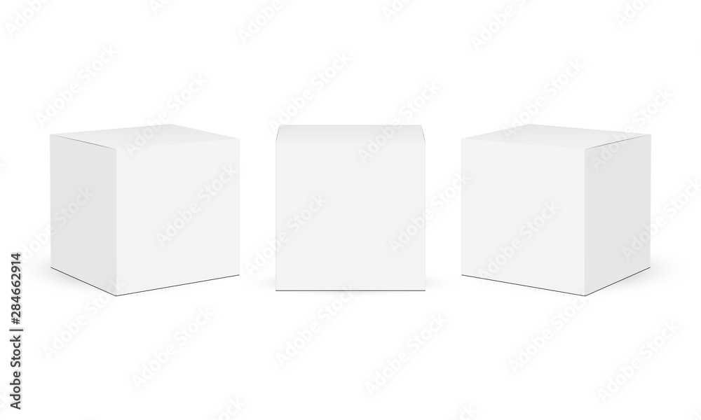 Three square paper boxes mockups isolated on white background. Vector ...